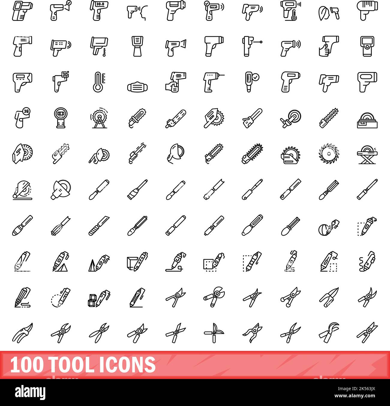 100 tool icons set. Outline illustration of 100 tool icons vector set ...