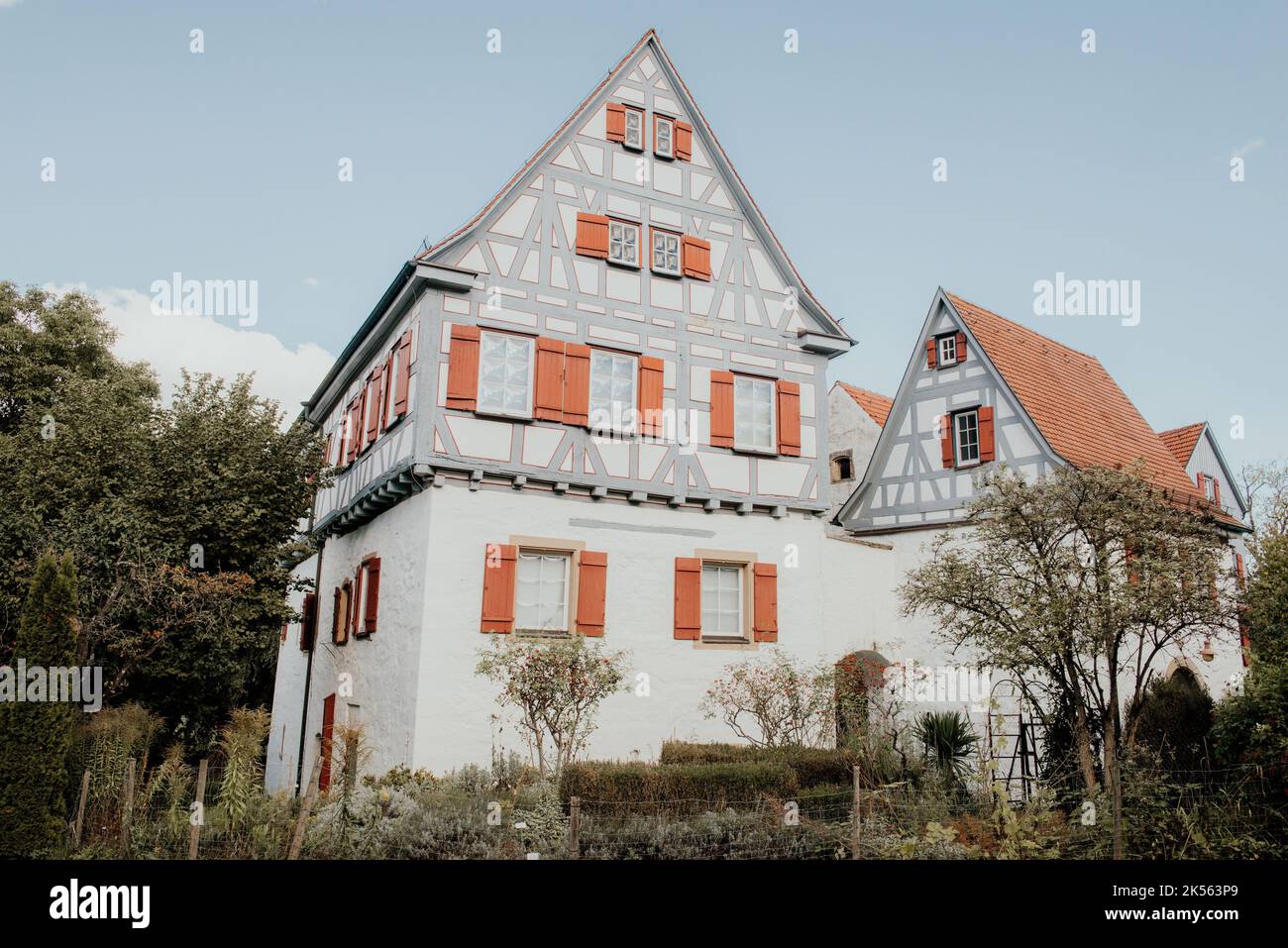 Traditional small house with beautiful outdoor decor facade in Germany ...