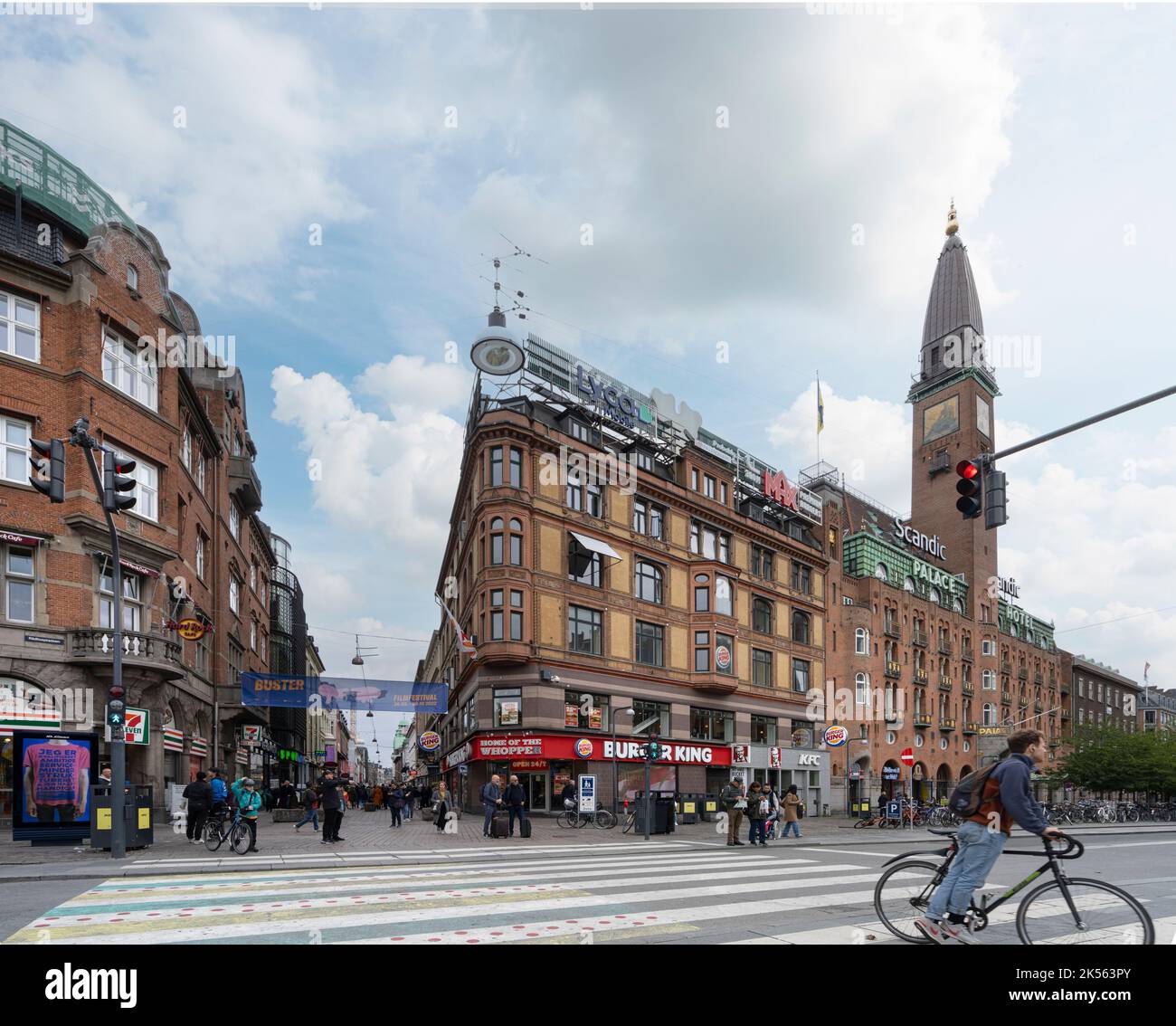 Copenhagen, Denmark. October 2022. Panoramic view of the Radhuspladsen ...