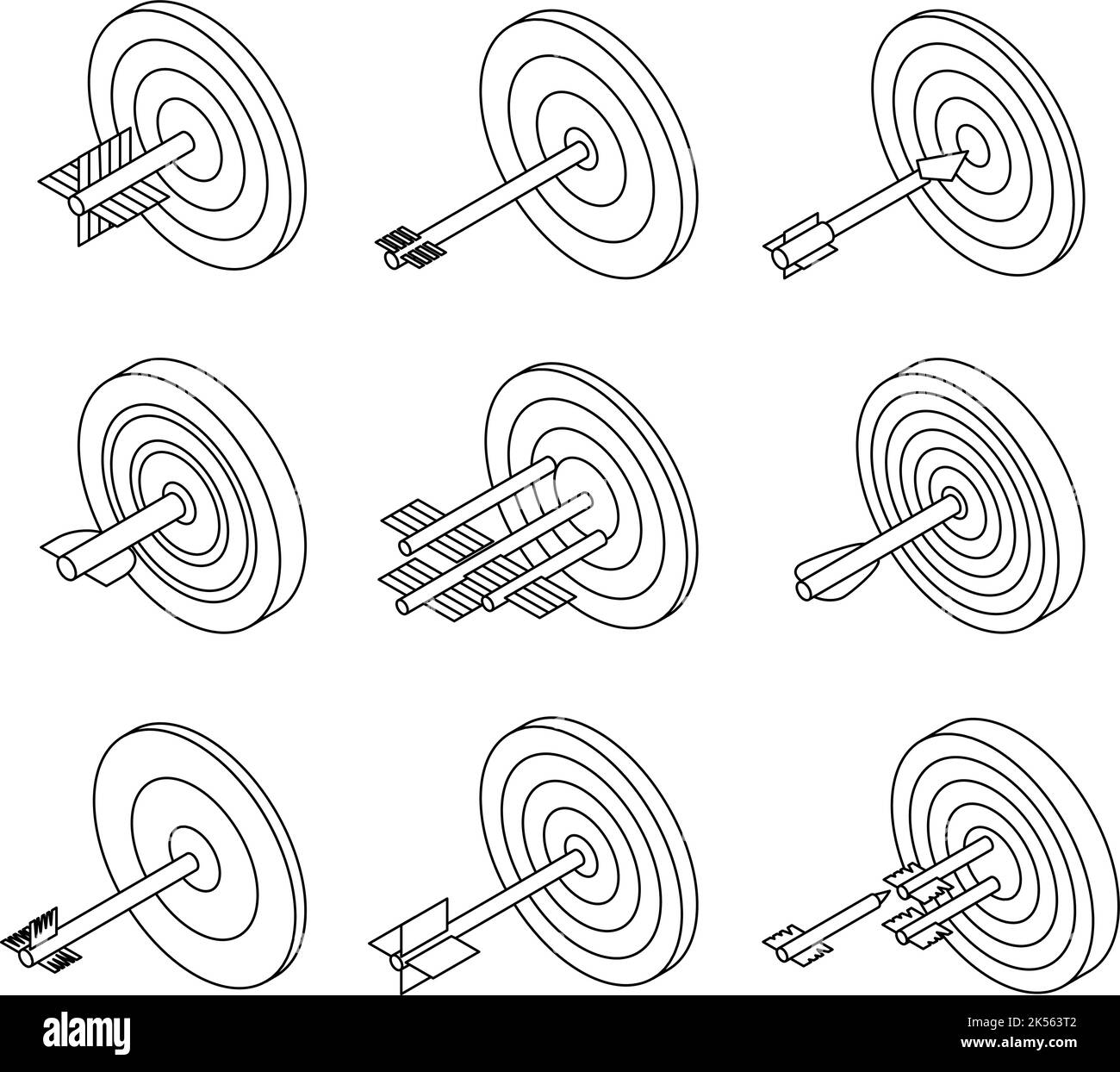 Target icon set. Isometric set of target vector icons outline isolated ... Target icon set. Isometric set of target vector icons outline isolated ...