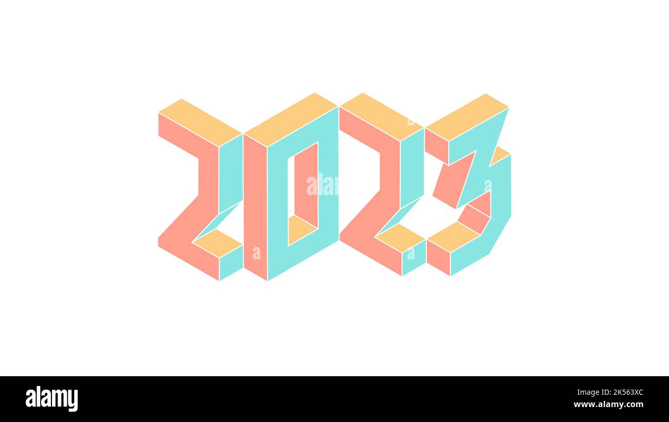 2023 New Year line isometric art. Holiday greeting card headline ...