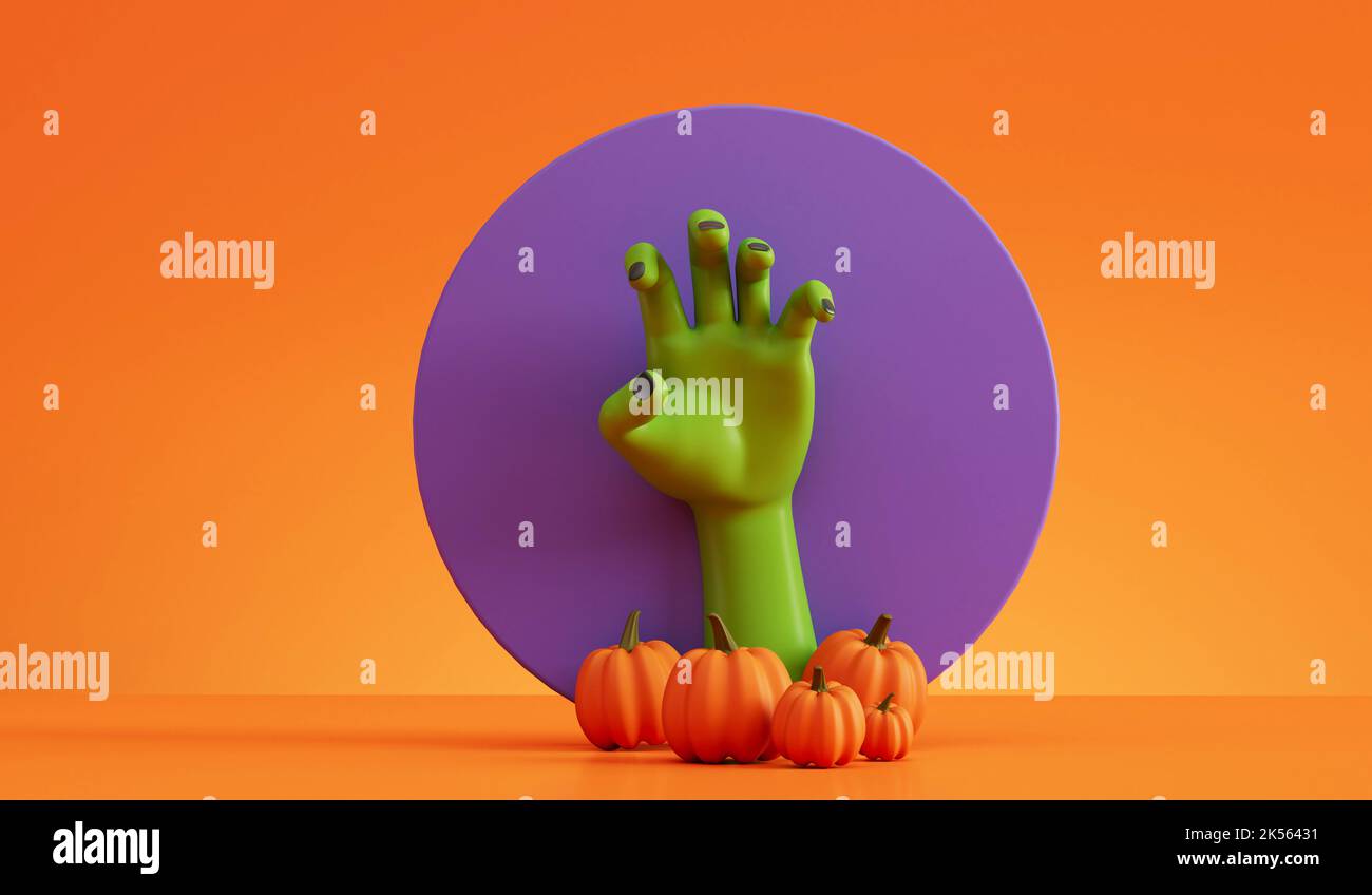 Green halloween spooky monster hand background. 3D Rendering Stock ...