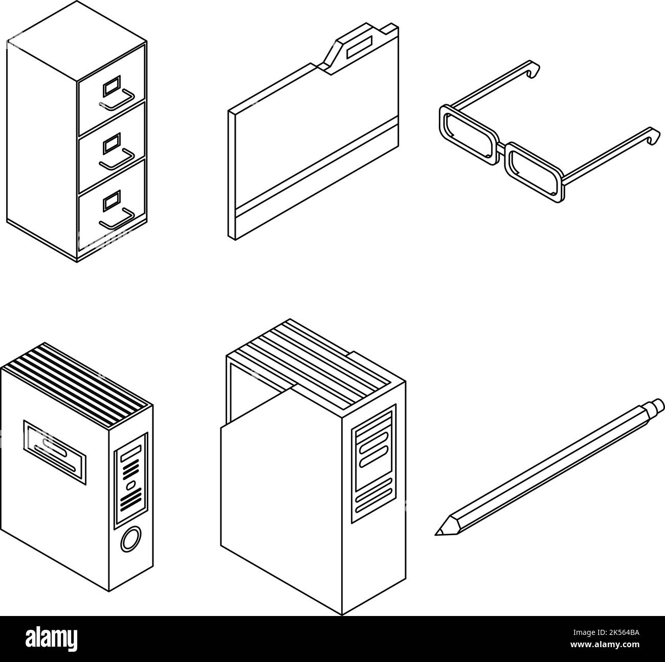 Archive icons set. Isometric set of archive vector icons outline ...