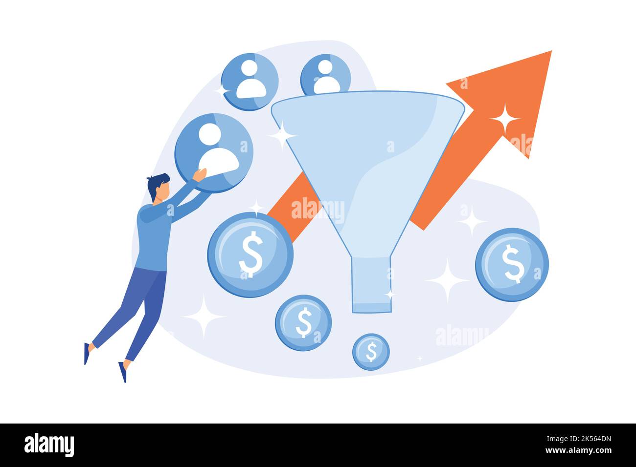 Manager working with target audience cartoon character. Marketing ...