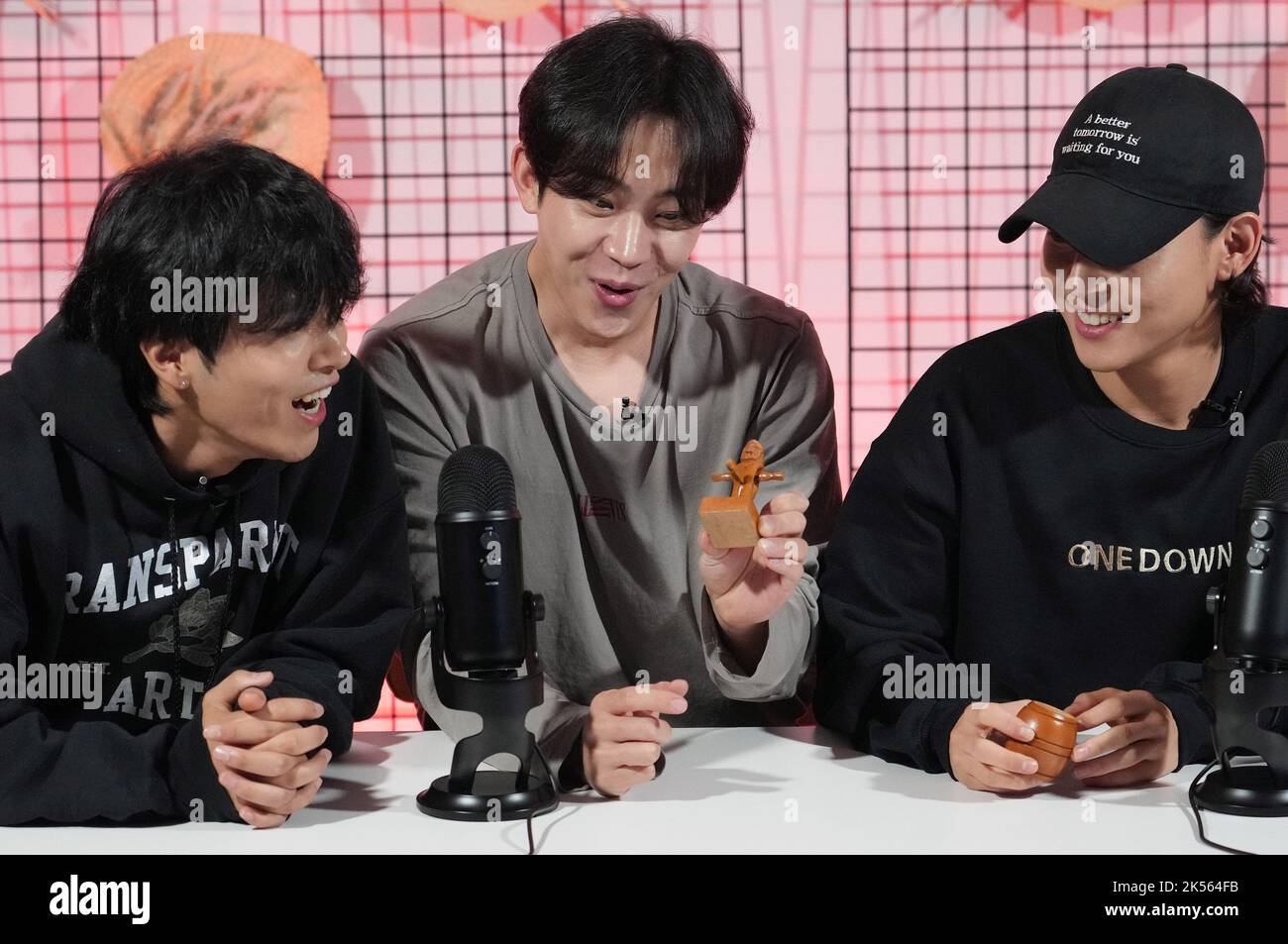 (L-R) Hajoon, Dojoon and Woosung of the South Korean band The Rose play ...