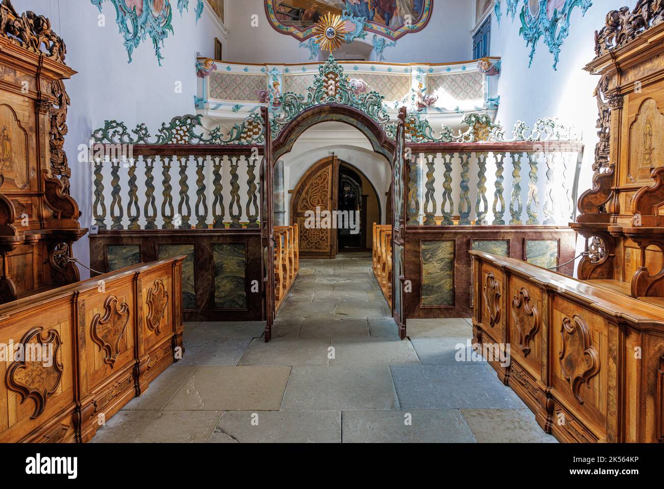 A view back to front in Ittingen Charterhouse museum Inside the chapel ...