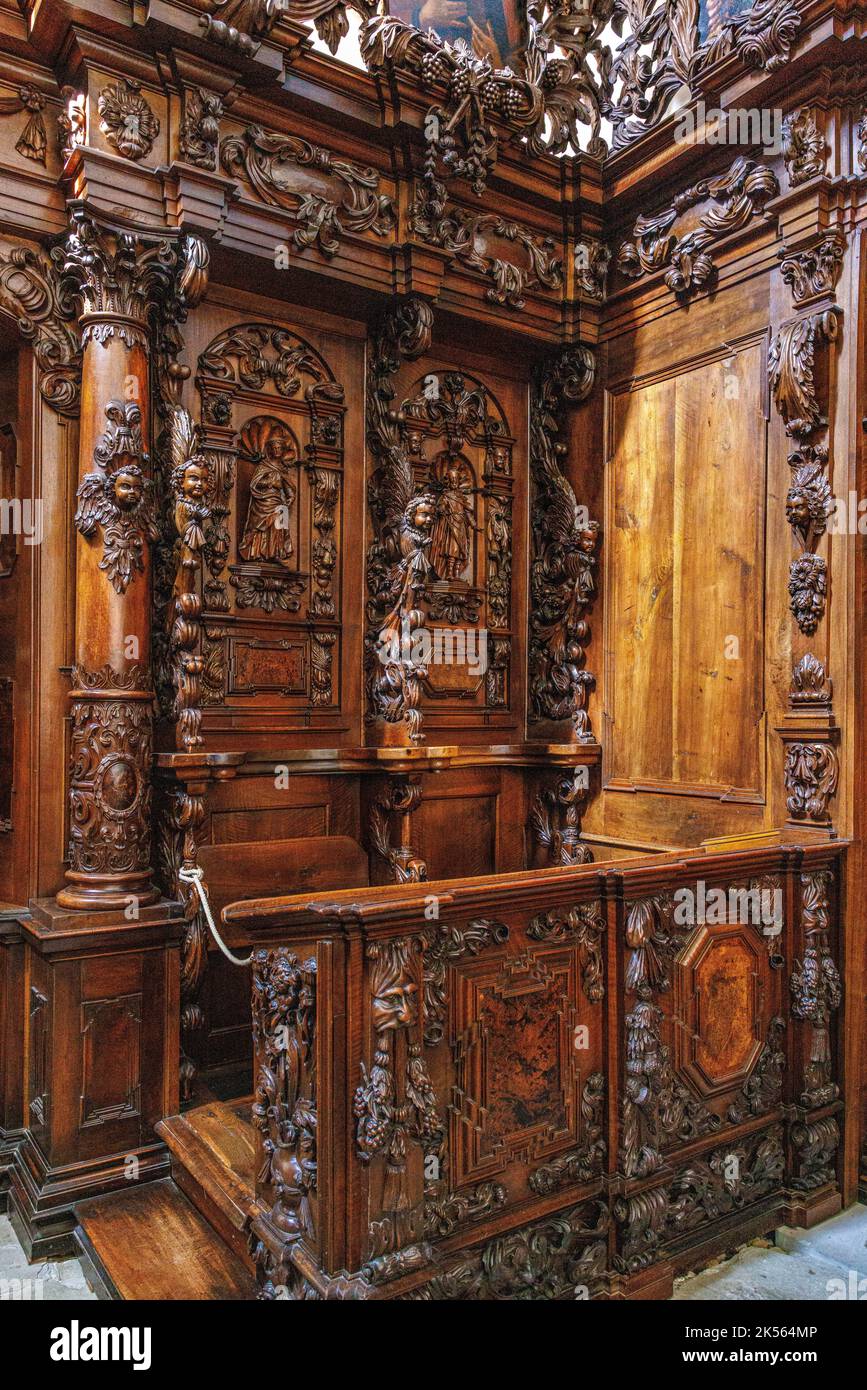 A wooden separate seating in Ittingen Charterhouse museum Inside the ...