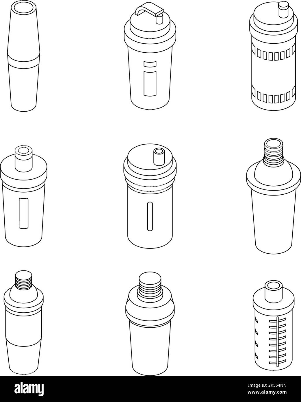 Shaker icons set. Isometric set of shaker vector icons outline isolated ...