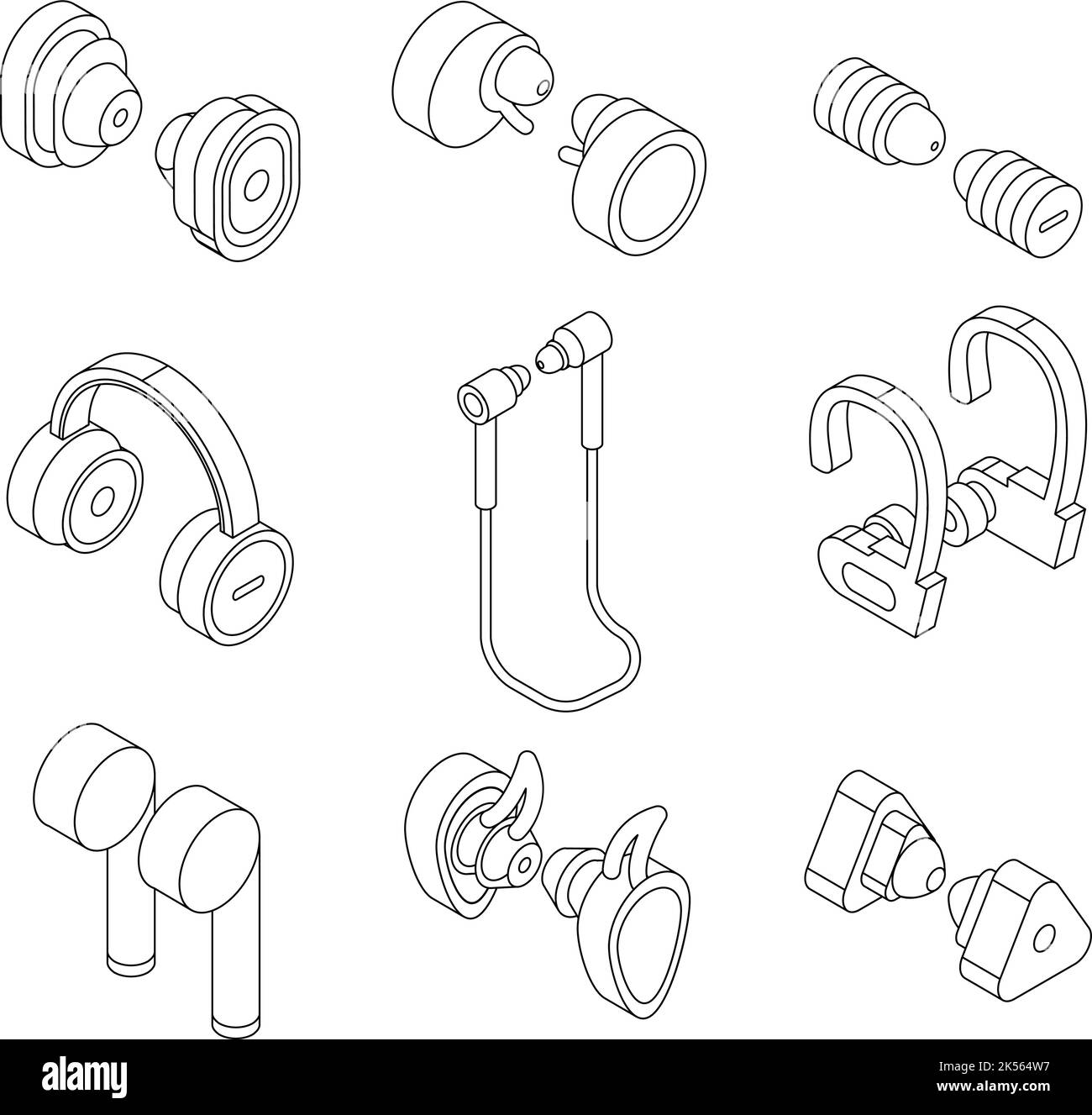 Wireless Earbuds icons set. Isometric set of Wireless Earbuds vector ...