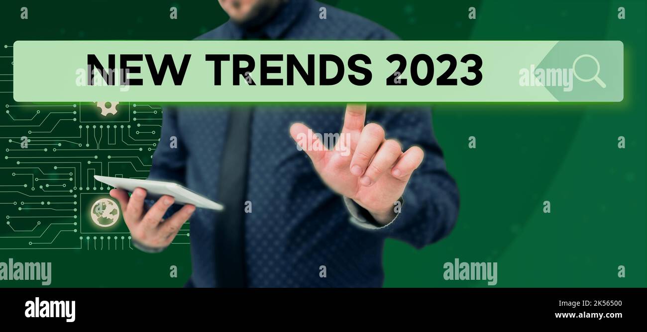 Conceptual caption New Trends 2023, Word Written on general direction ...