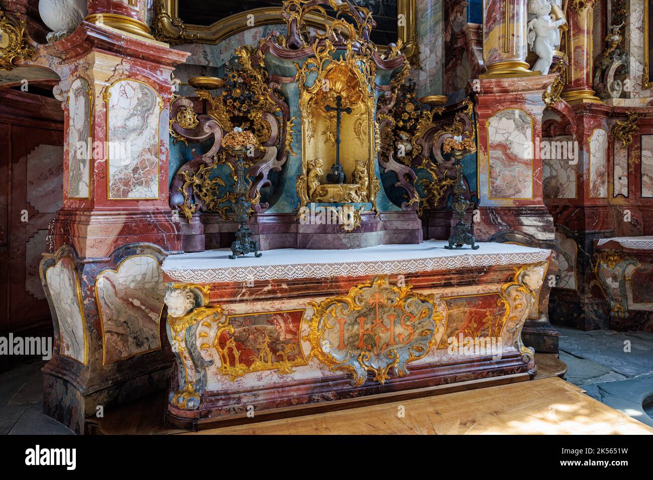 A rich altarpiece in Ittingen Charterhouse museum Inside the chapel of ...