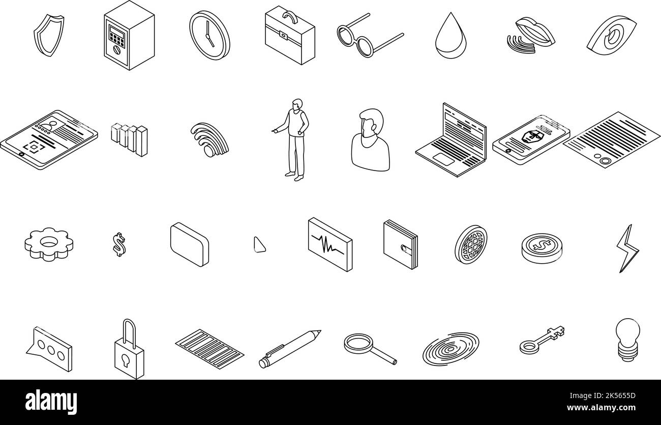 Biometric authentication icons set. Isometric set of biometric ... Biometric authentication icons set. Isometric set of biometric ...