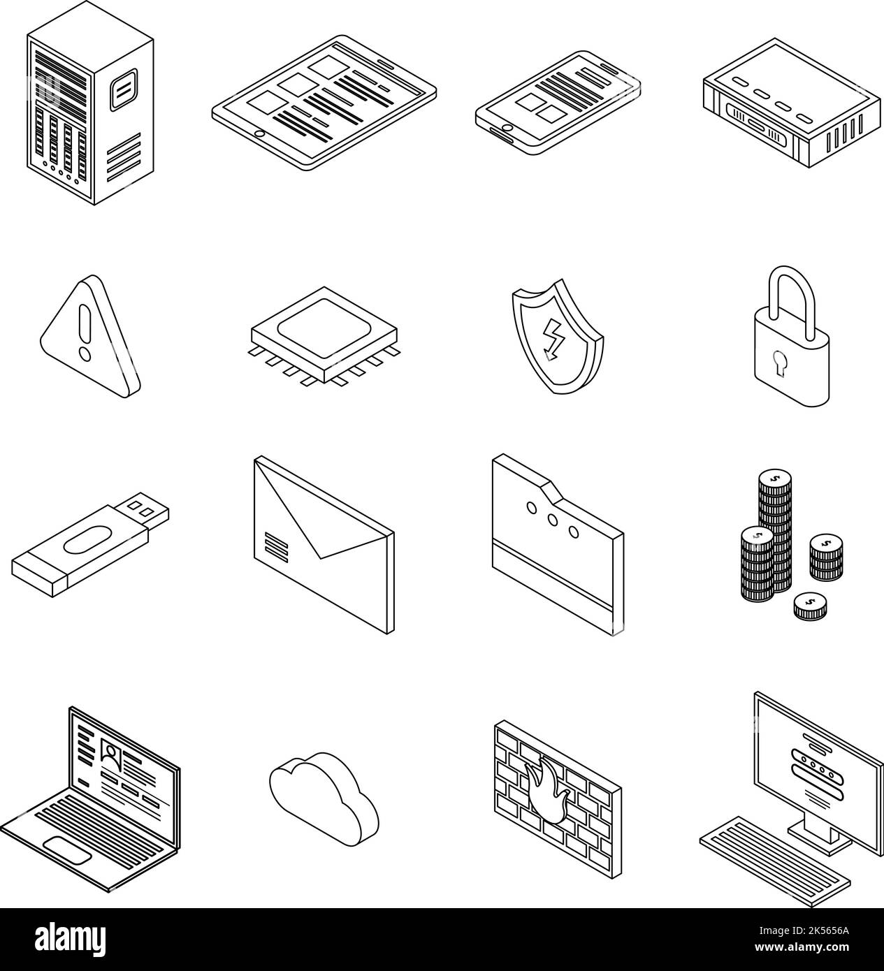 Firewall security icons set. Isometric set of firewall security vector ...