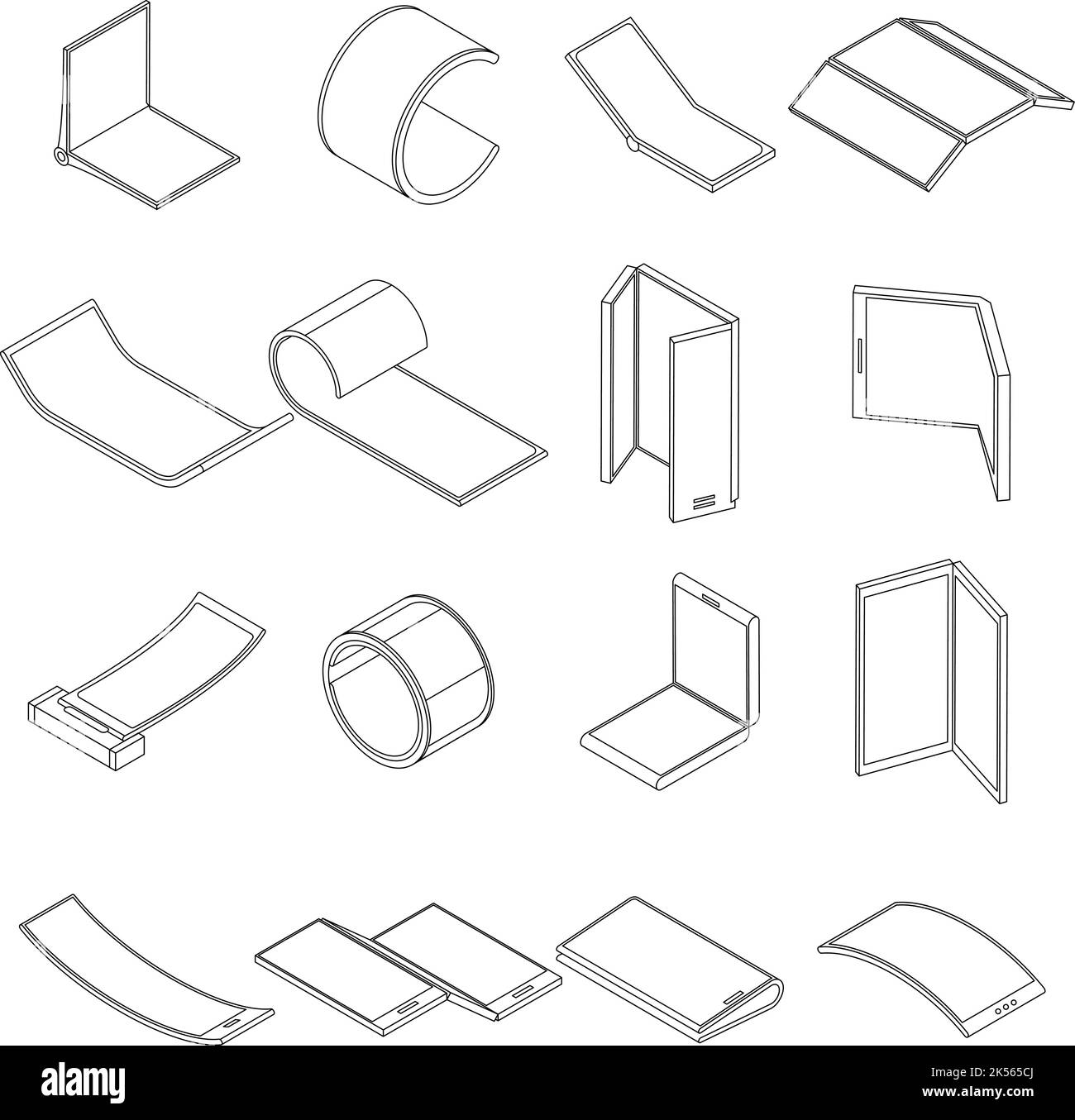 Flexible display icons set. Isometric set of flexible display vector ...