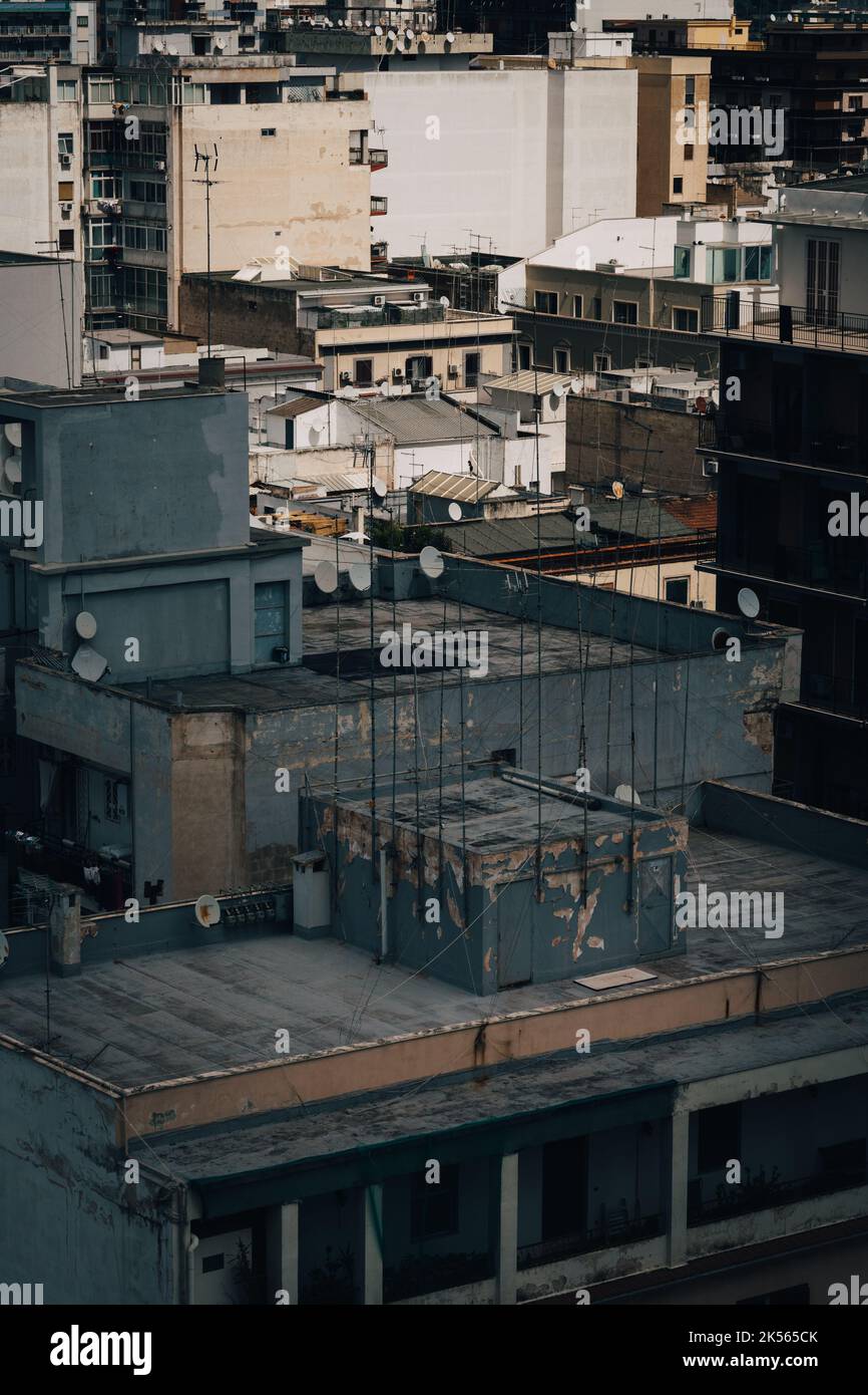Rooftops, antennas, satellite dishes and terraces on downtown Taranto, Puglia, Italy Stock Photo ...