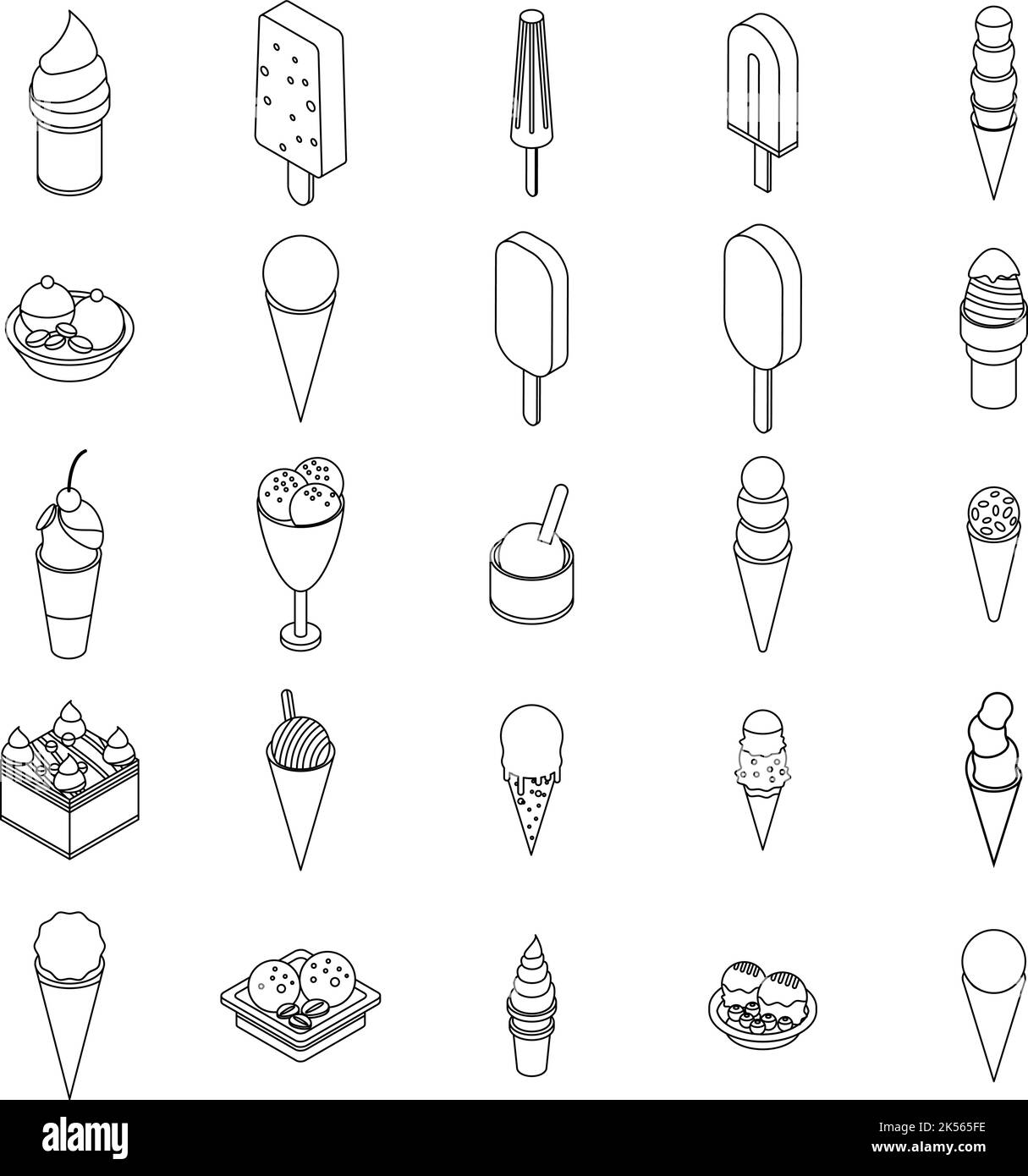Ice cream icons set. Isometric set of ice cream vector icons outline ...