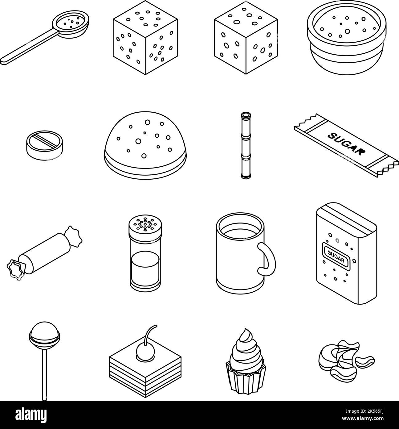 Sugar icons set. Isometric set of sugar vector icons outline isolated ...
