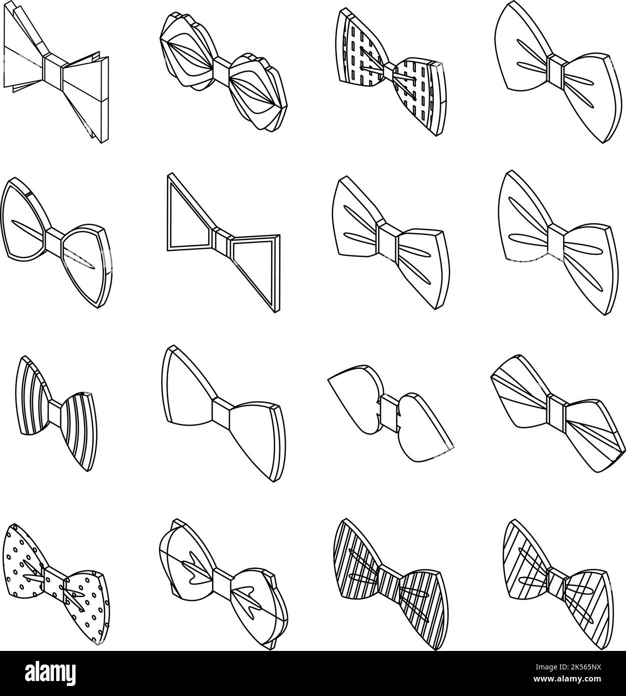 Bowtie icons set. Isometric set of bowtie vector icons outline isolated ...