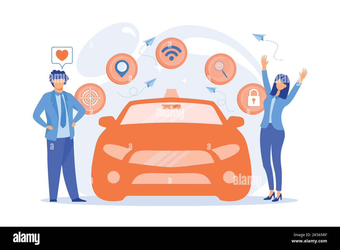 Businessman likes autonomous driverless car with smart technology icons ... Businessman likes autonomous driverless car with smart technology icons ...