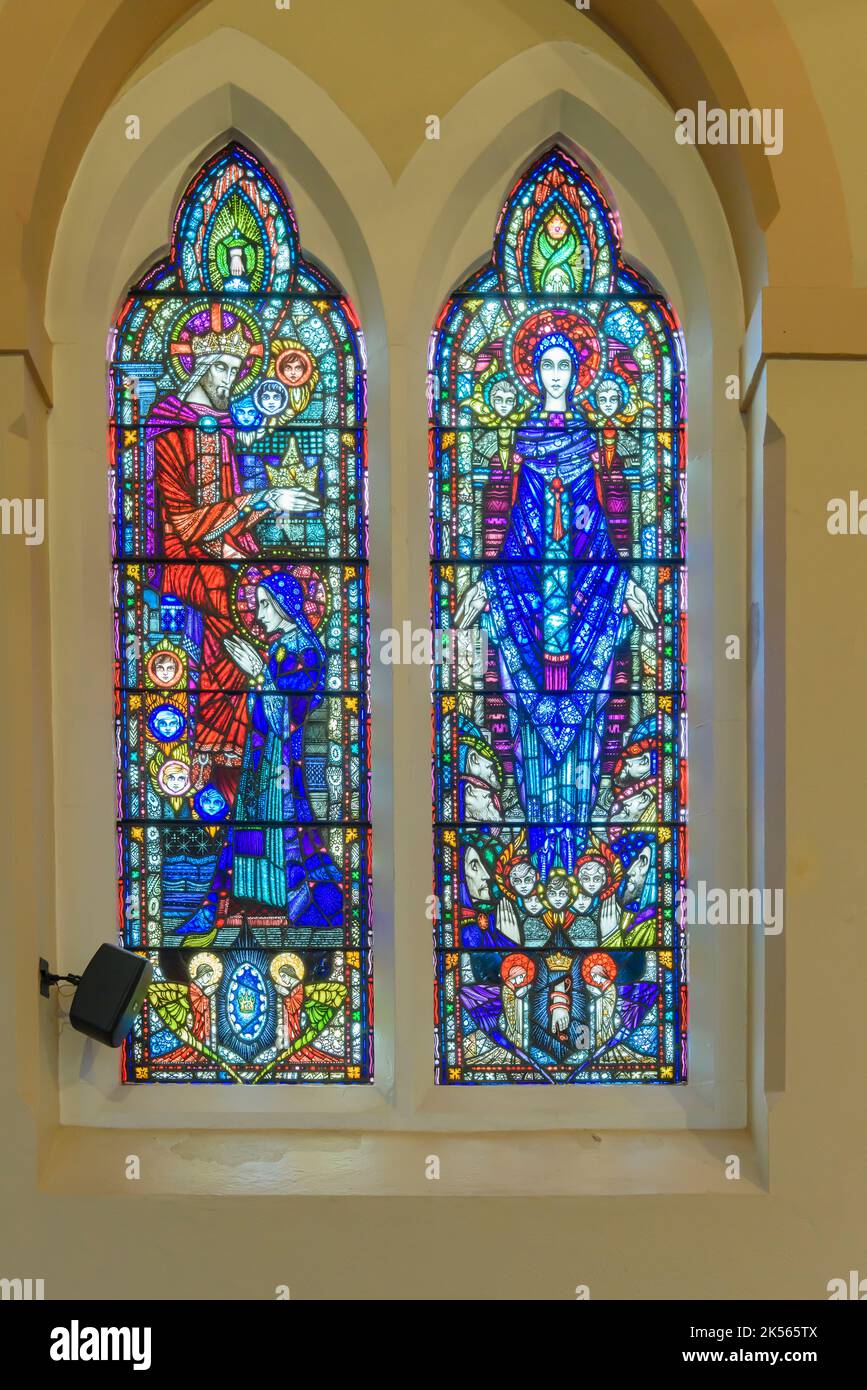 Stained glass windows in a chapel Stock Photo - Alamy