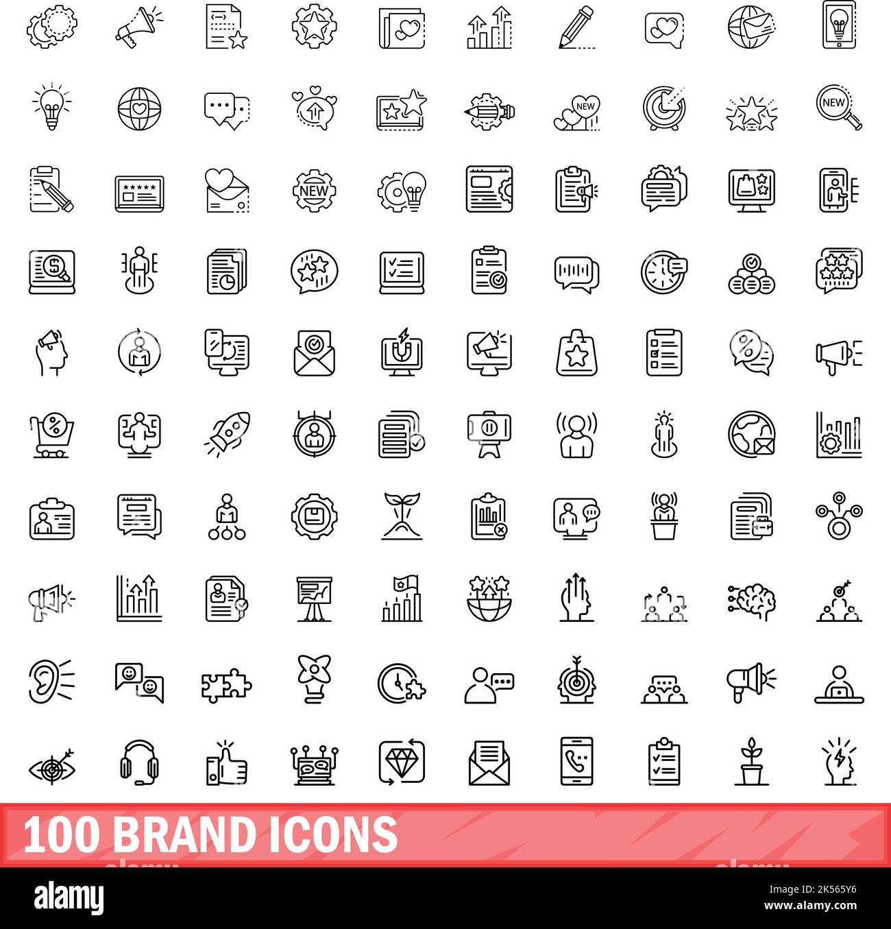 100 brand icons set. Outline illustration of 100 brand icons vector set ...