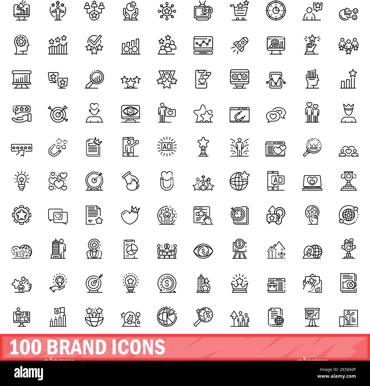 100 brand icons set. Outline illustration of 100 brand icons vector set ...