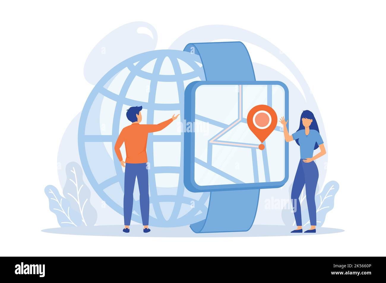 Users looking at smartwatch with GPS navigation pin. Smartwatch ...