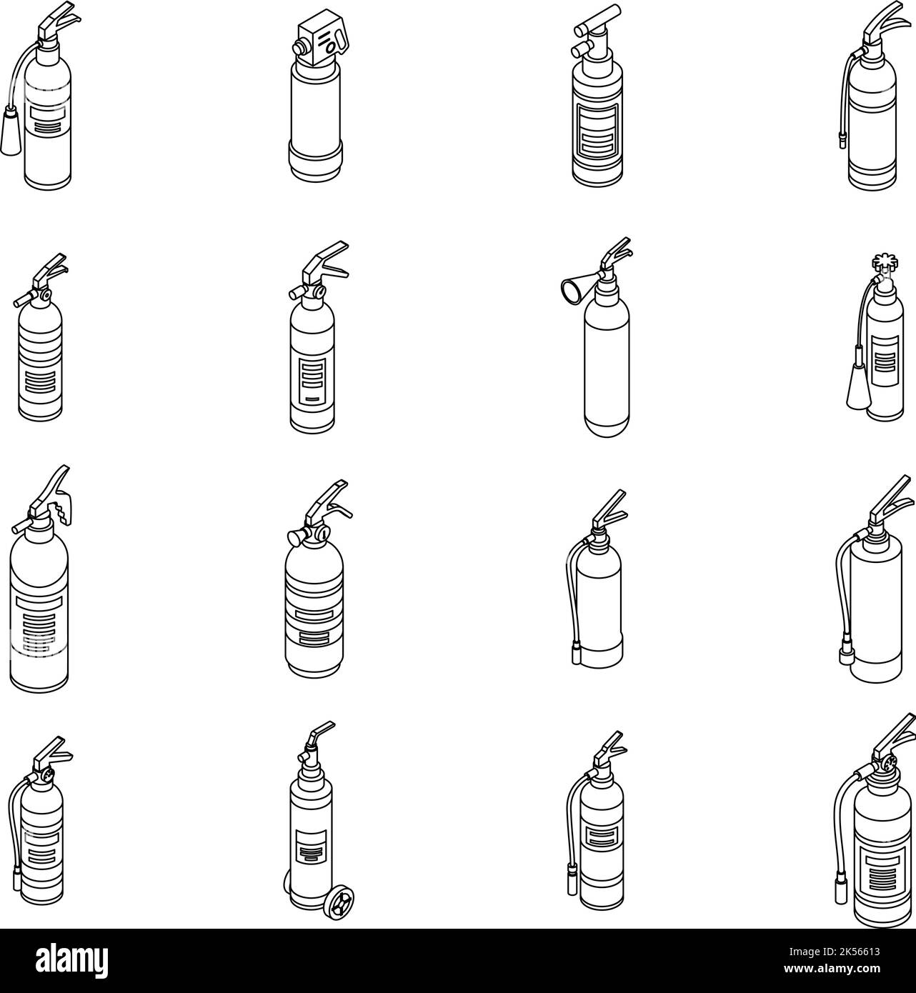 Fire extinguisher icons set. Isometric set of fire extinguisher vector ...