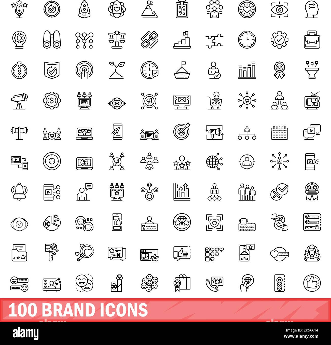 100 brand icons set. Outline illustration of 100 brand icons vector set ...