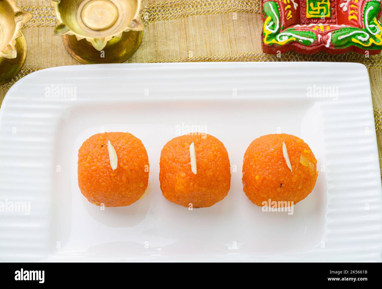 Motichur Laddu Indian sweet dish arranged in a plate Stock Photo - Alamy