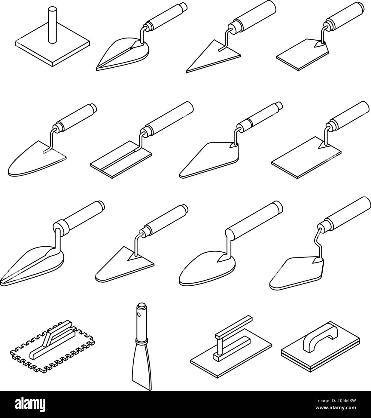 Trowel icons set. Isometric set of trowel vector icons outline isolated ...