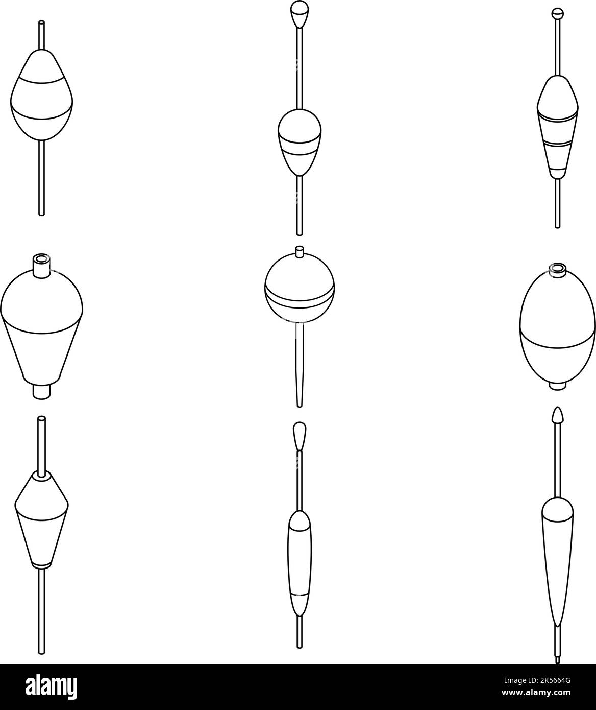 Bobber Icons Set Isometric Set Of Bobber Vector Icons Outline Isolated On White Background