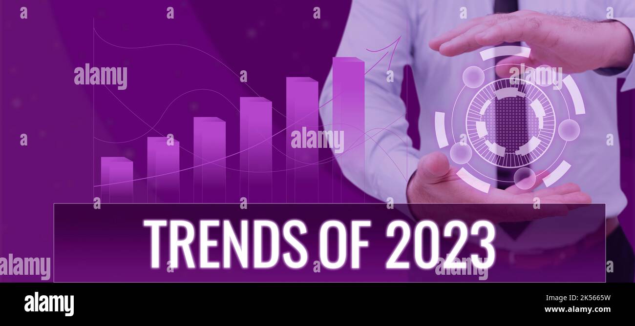 Sign displaying Trends Of 2023, Concept meaning things that is famous ...