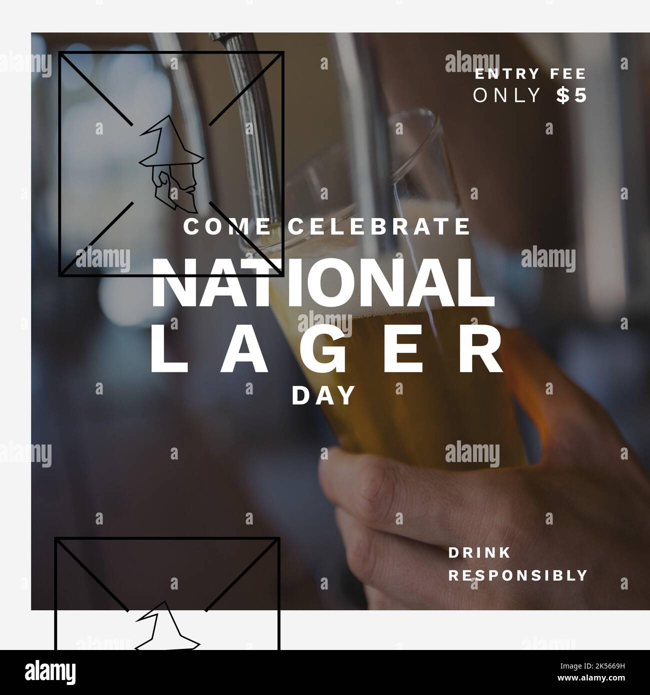 Square image of national lager day over hand of caucasian man pouring ...