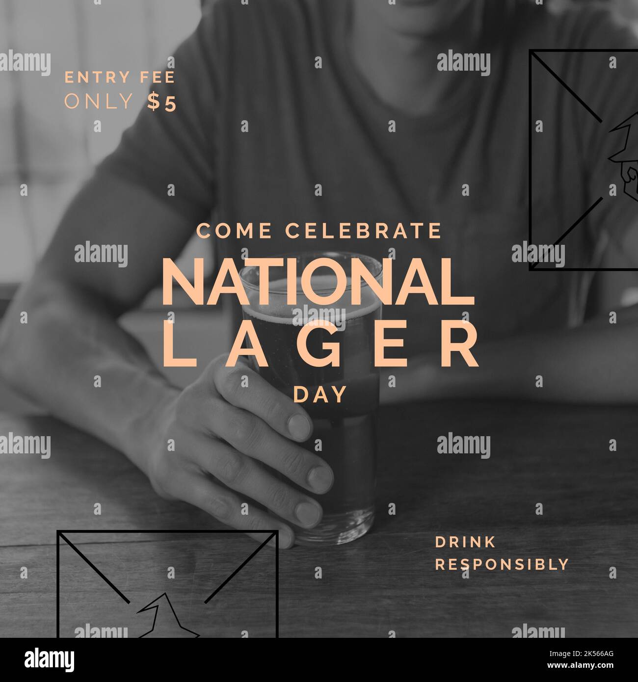 Square image of national lager day over midsection of caucasian man ...