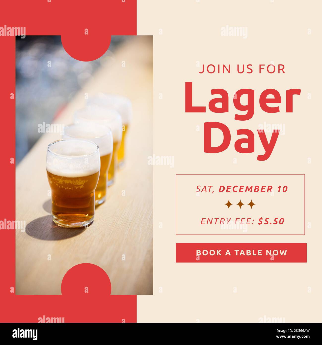 Square image of lager day and glasses of beer on orange and beige ...