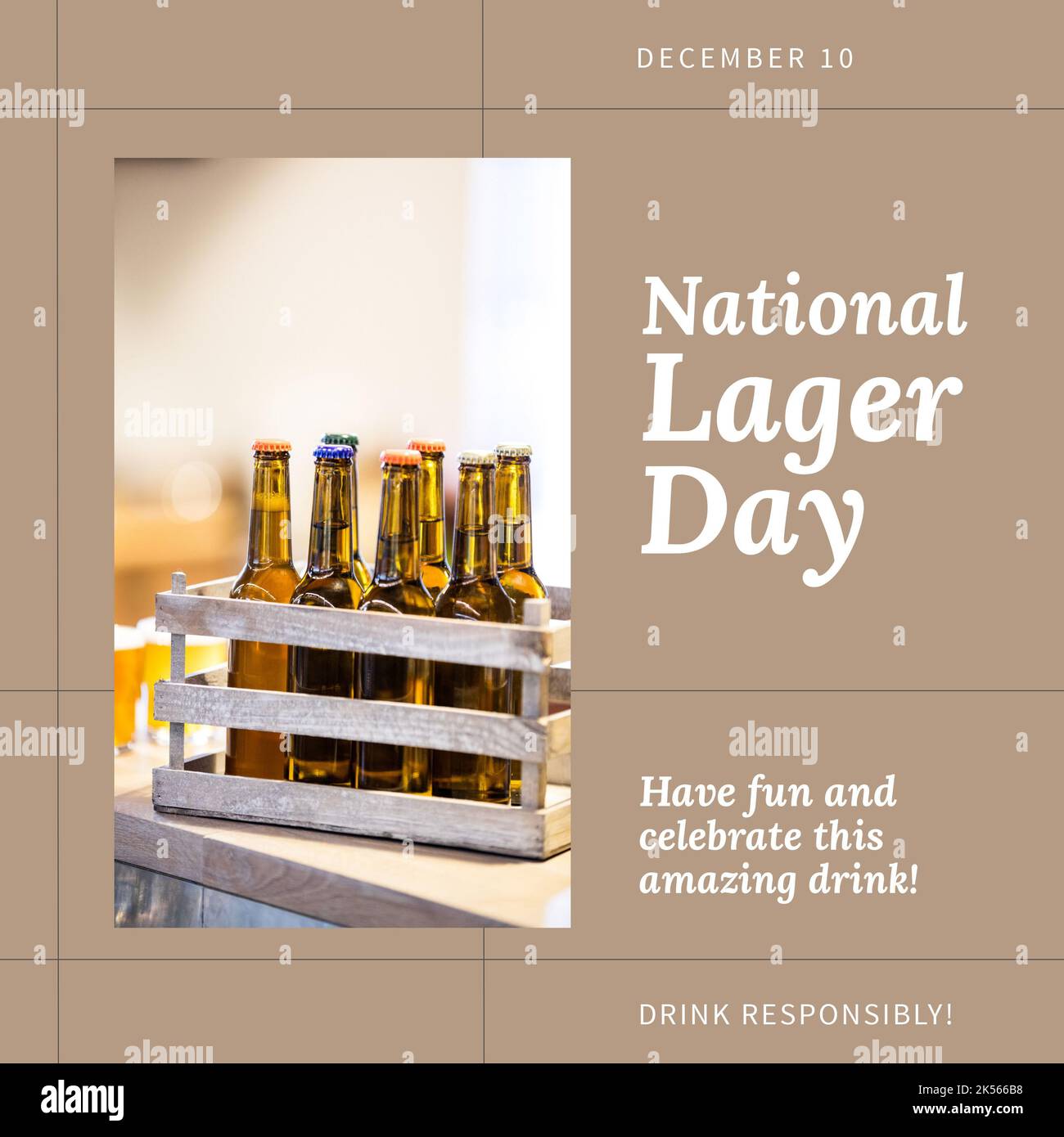 Composition of national lager day text with beer on beige background ...