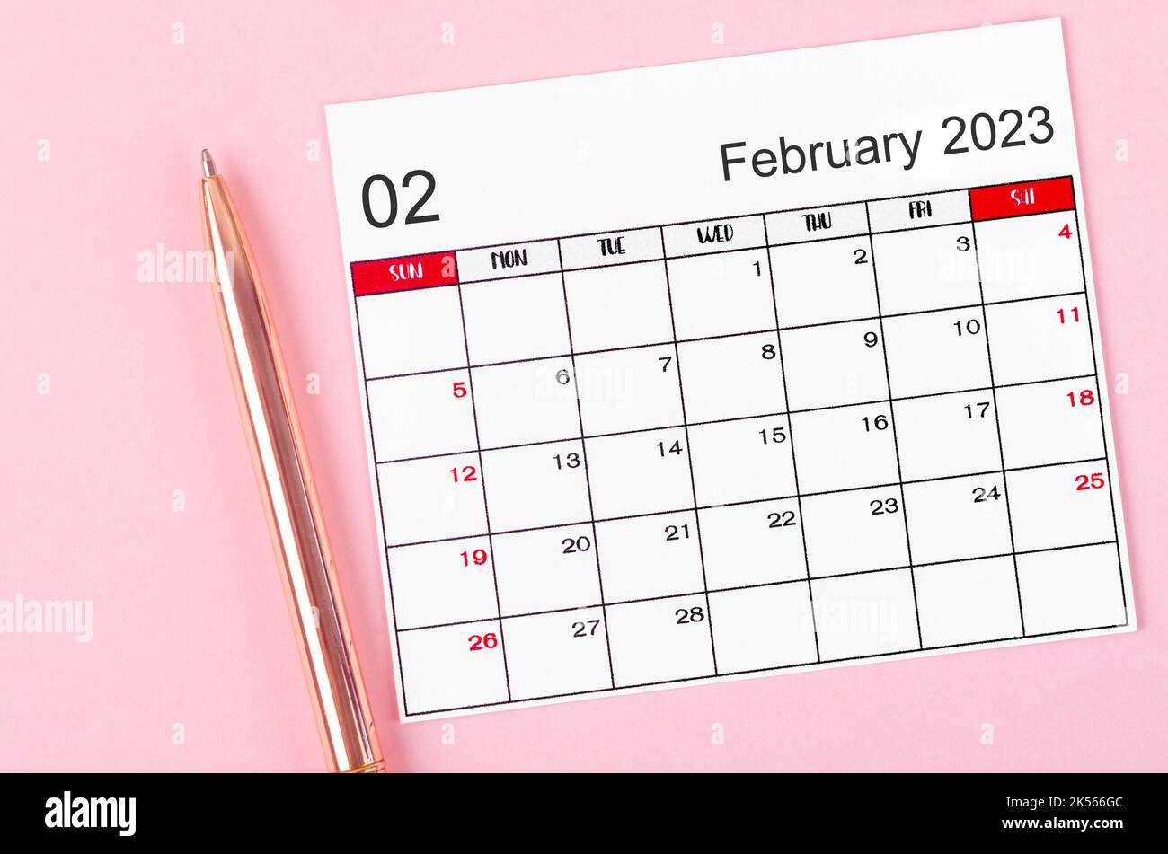 February 2023 Monthly calendar with pen on beautiful background Stock ...