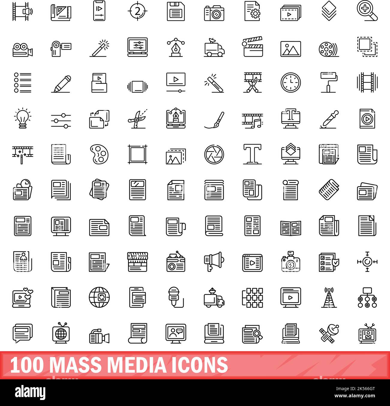 100 mass media icons set. Outline illustration of 100 mass media icons ...