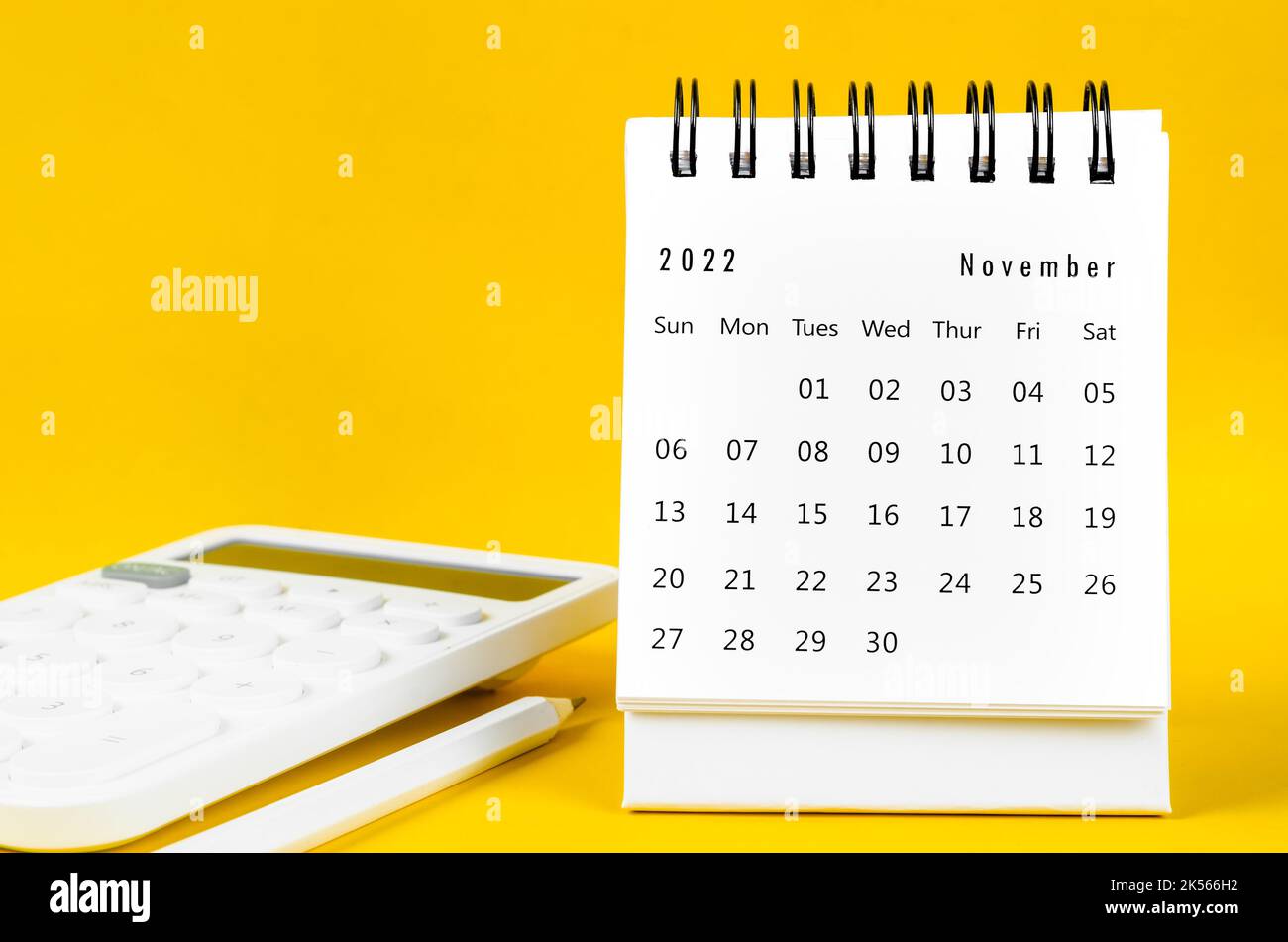 November 2022 Monthly desk calendar for 2022 year and calculator with ...