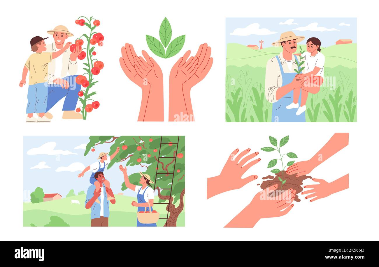 People and crops, caring for nature, organic products Stock Vector ...