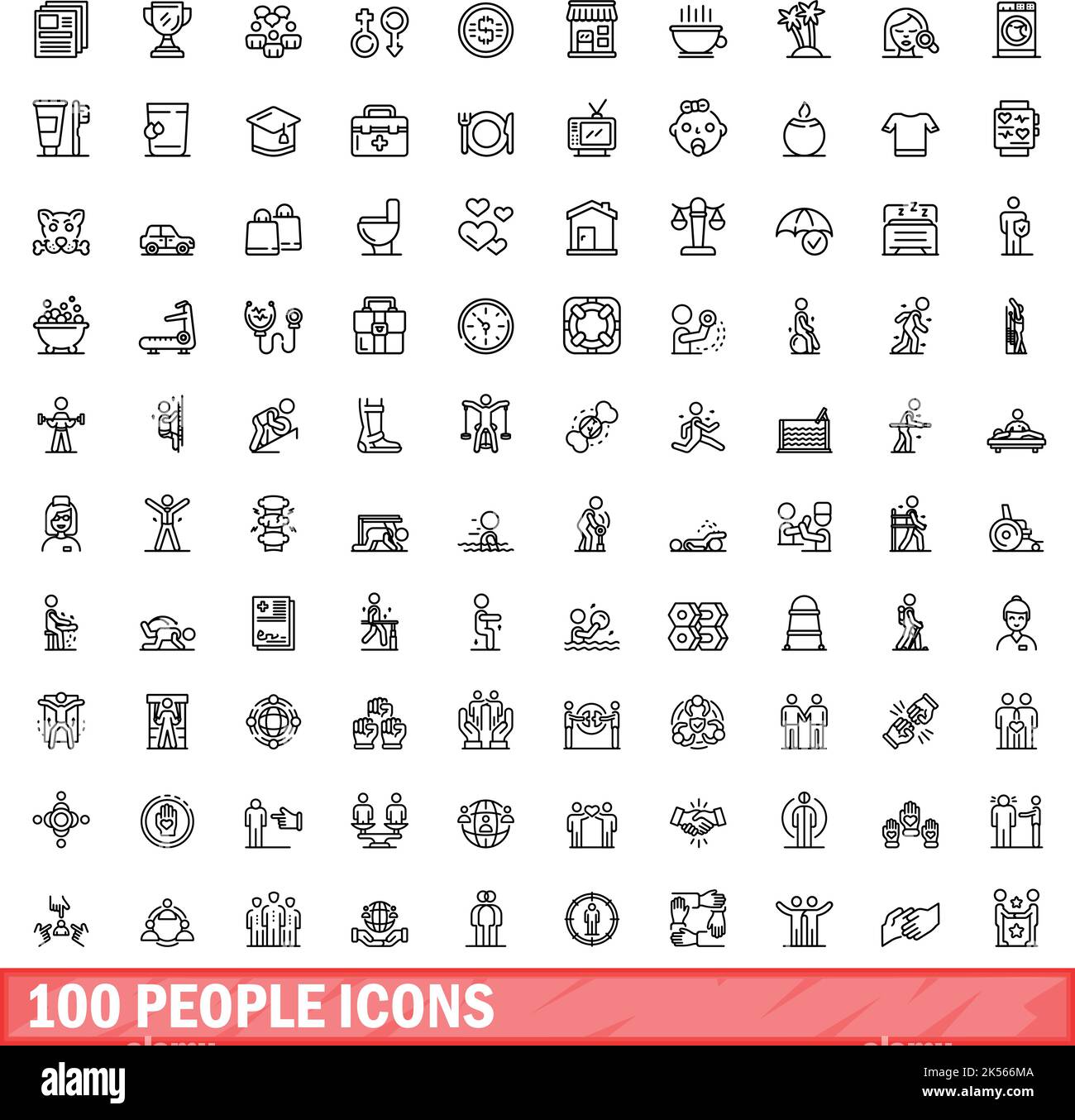 100 people icons set. Outline illustration of 100 people icons vector ...
