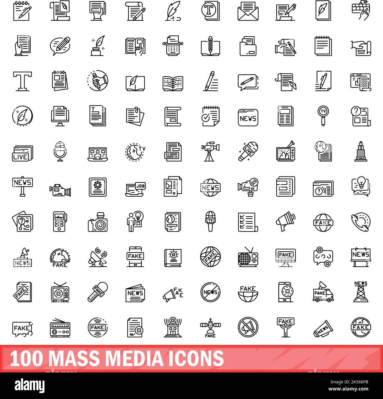 100 mass media icons set. Outline illustration of 100 mass media icons ...