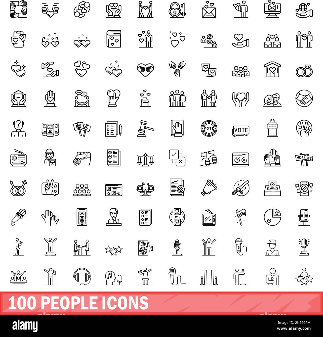 100 people icons set. Outline illustration of 100 people icons vector ...