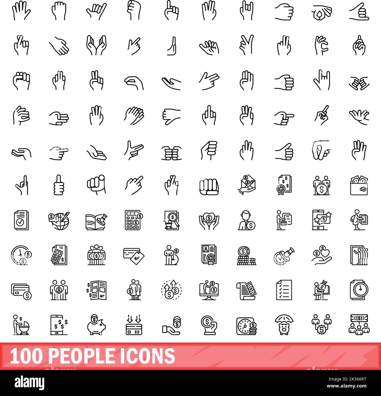 100 people icons set. Outline illustration of 100 people icons vector ...