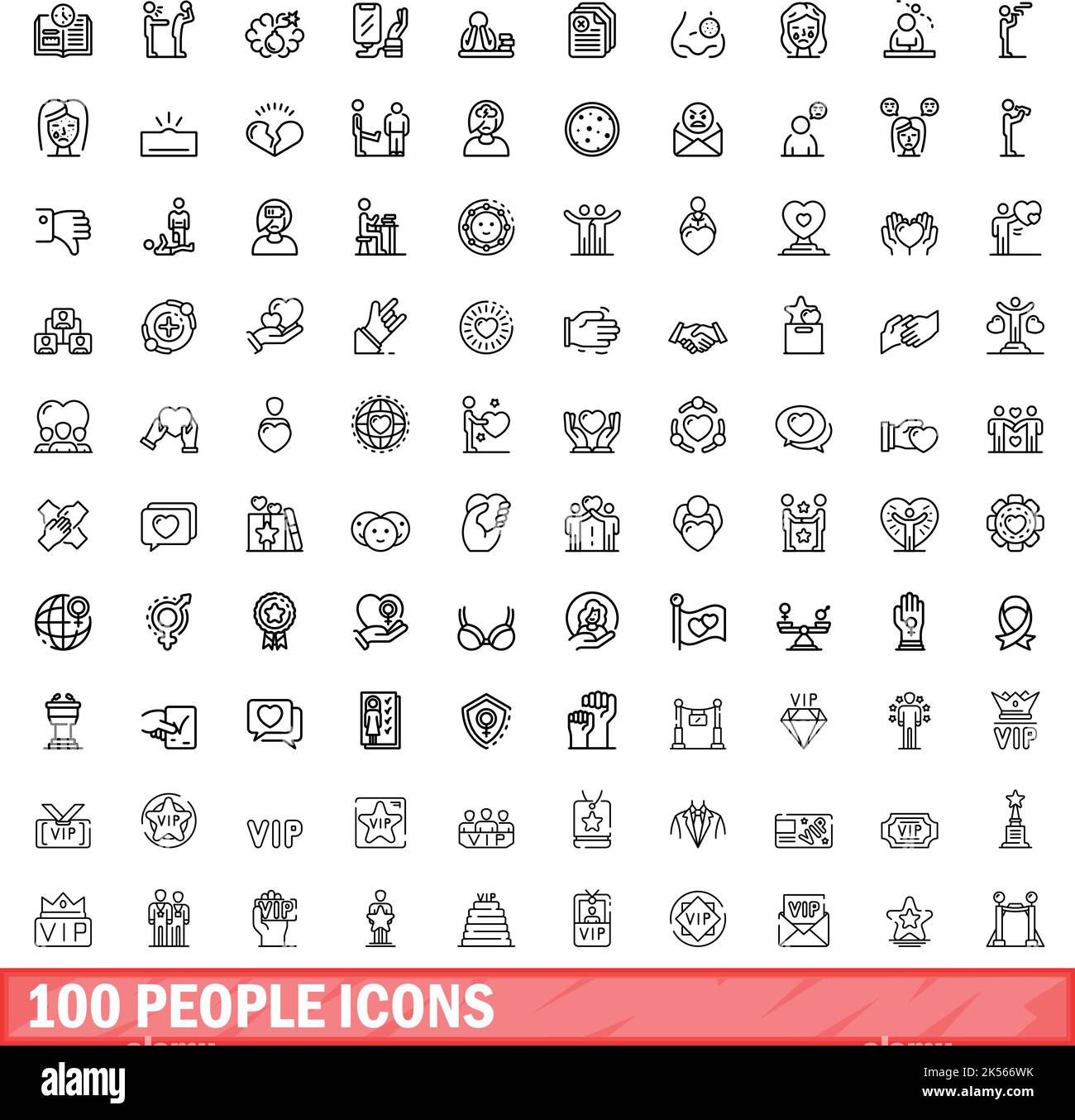 100 people icons set. Outline illustration of 100 people icons vector ...