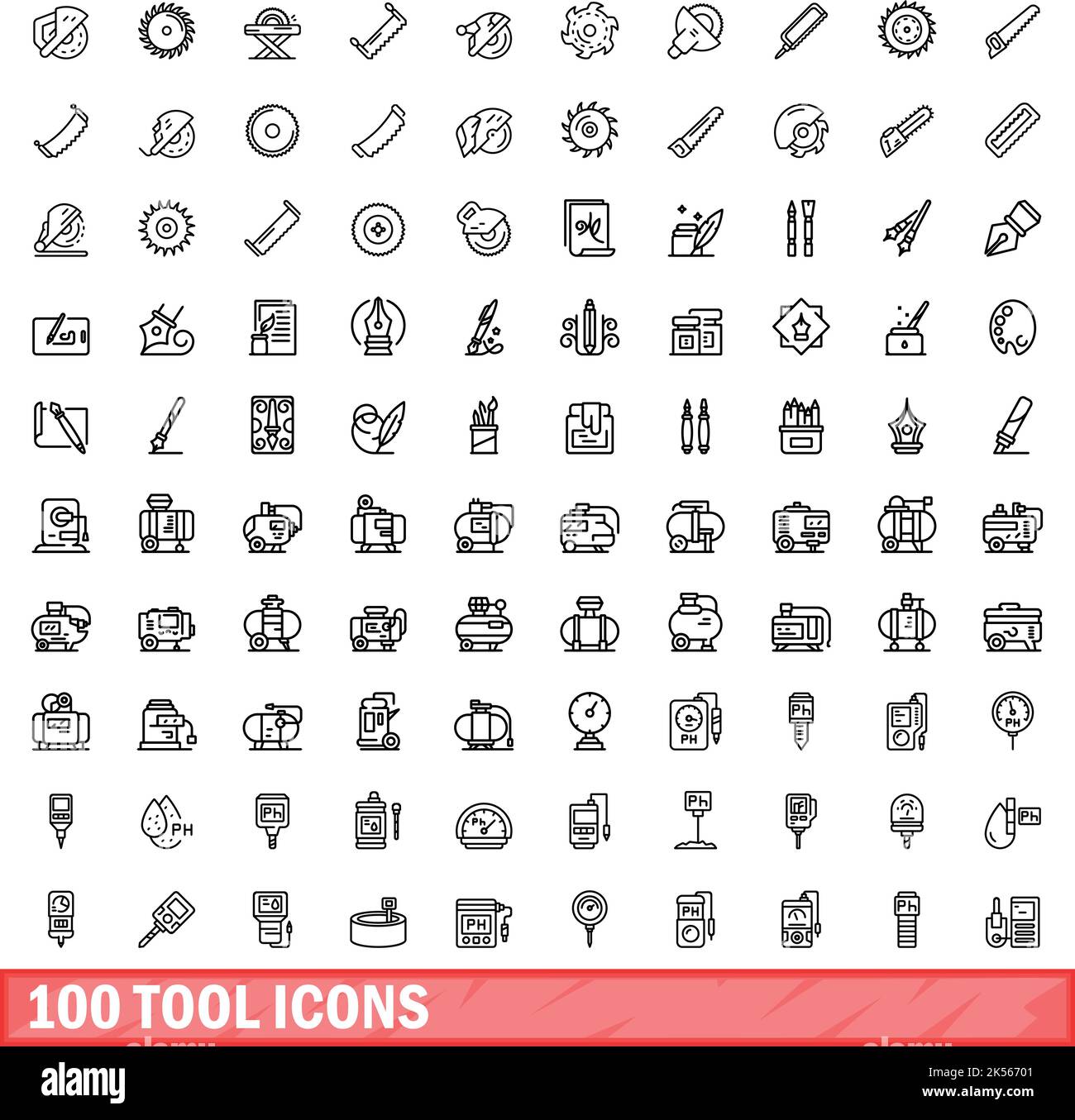 100 tool icons set. Outline illustration of 100 tool icons vector set ...