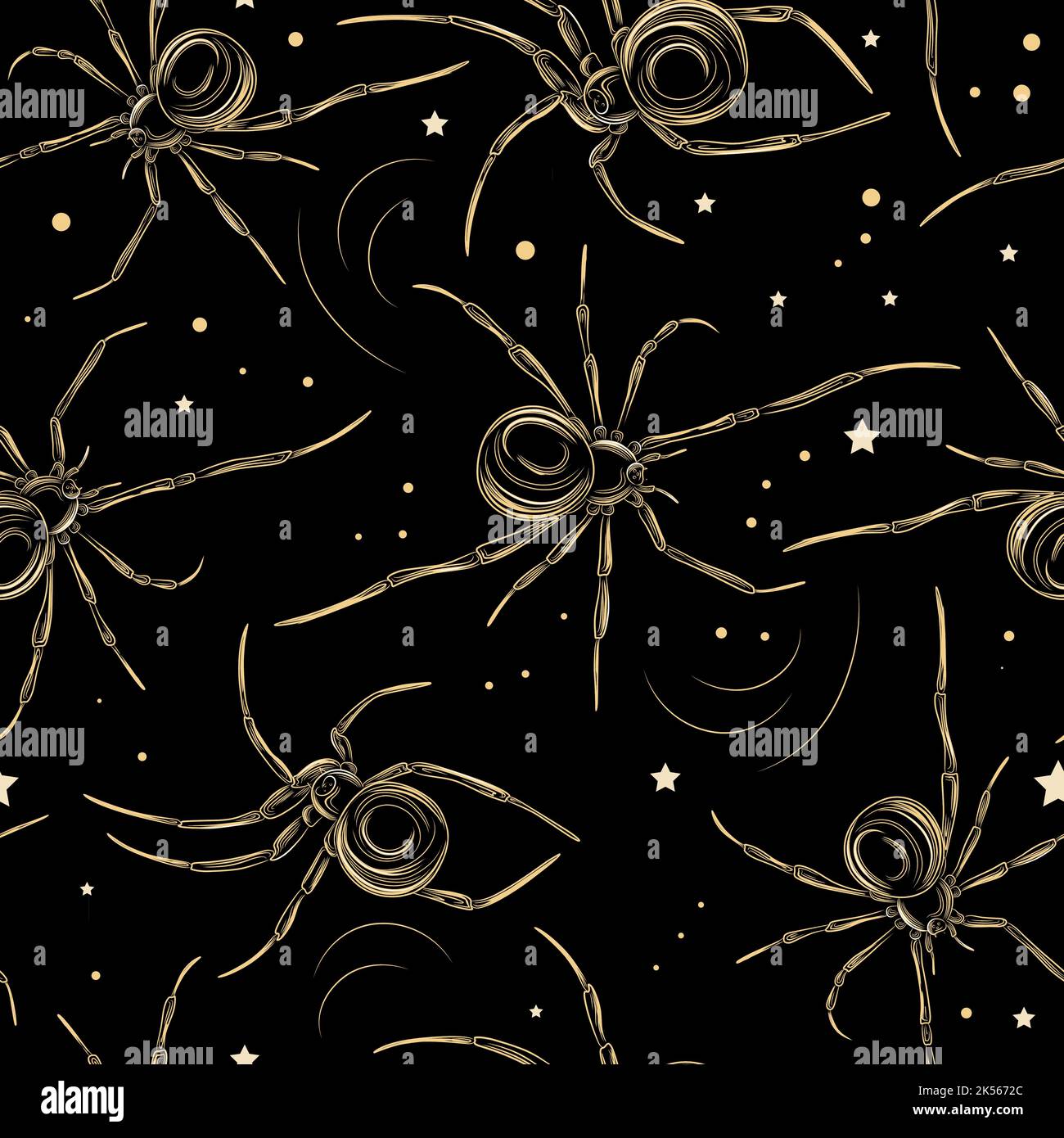 Seamless pattern with spiders and stars. Halloween mood pattern. Black ...