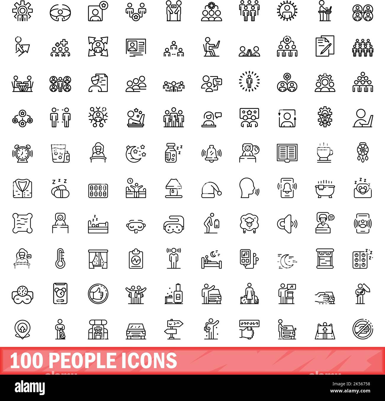 100 people icons set. Outline illustration of 100 people icons vector ...