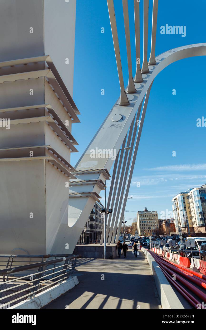 Saint Petersburg, Russia - 04.01.2022: Lazarevsky Bridge is road metal ...